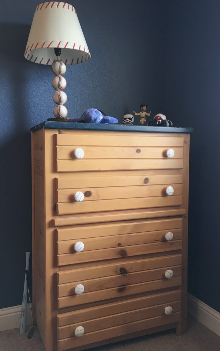 Baseball Bedroom for Boys with DIY Baseball Cap Holder made with Bat